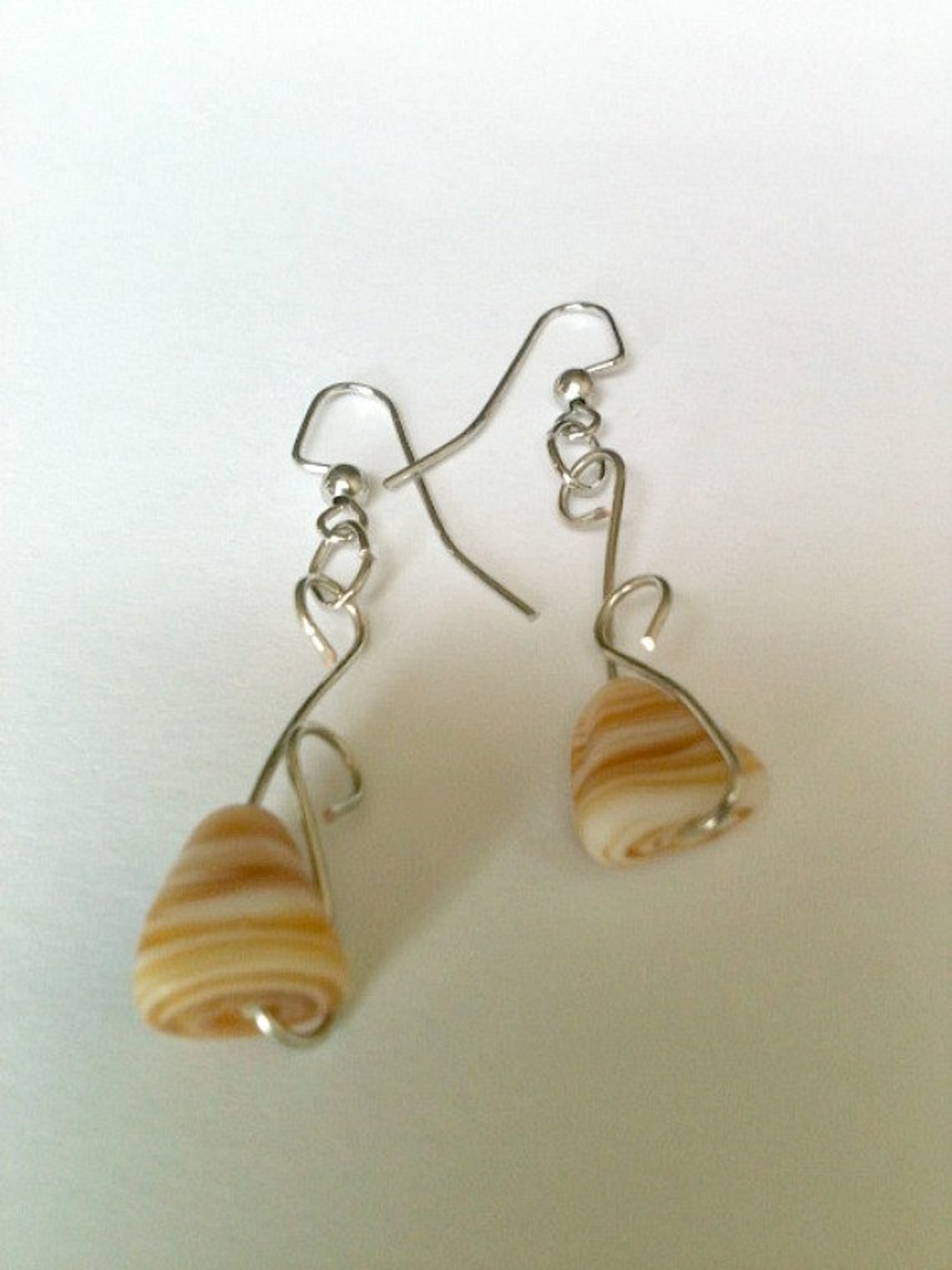 Wire Wrapped Shell Earrings Sandstone Colored Handmade - Etsy