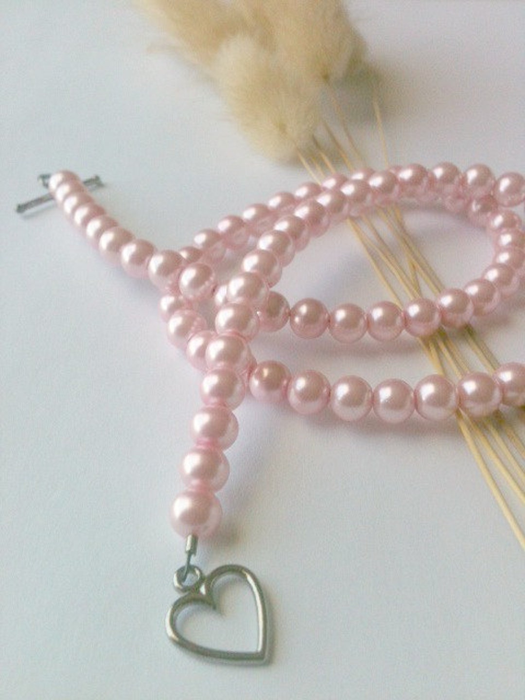 Pink Pearl Necklace With Sterling Silver Heart Shaped Decorative Clasp ...