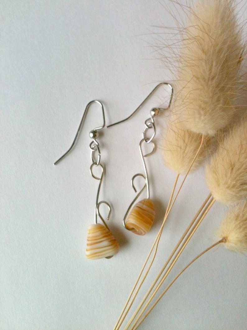 Wire Wrapped Shell Earrings Sandstone Colored Handmade - Etsy