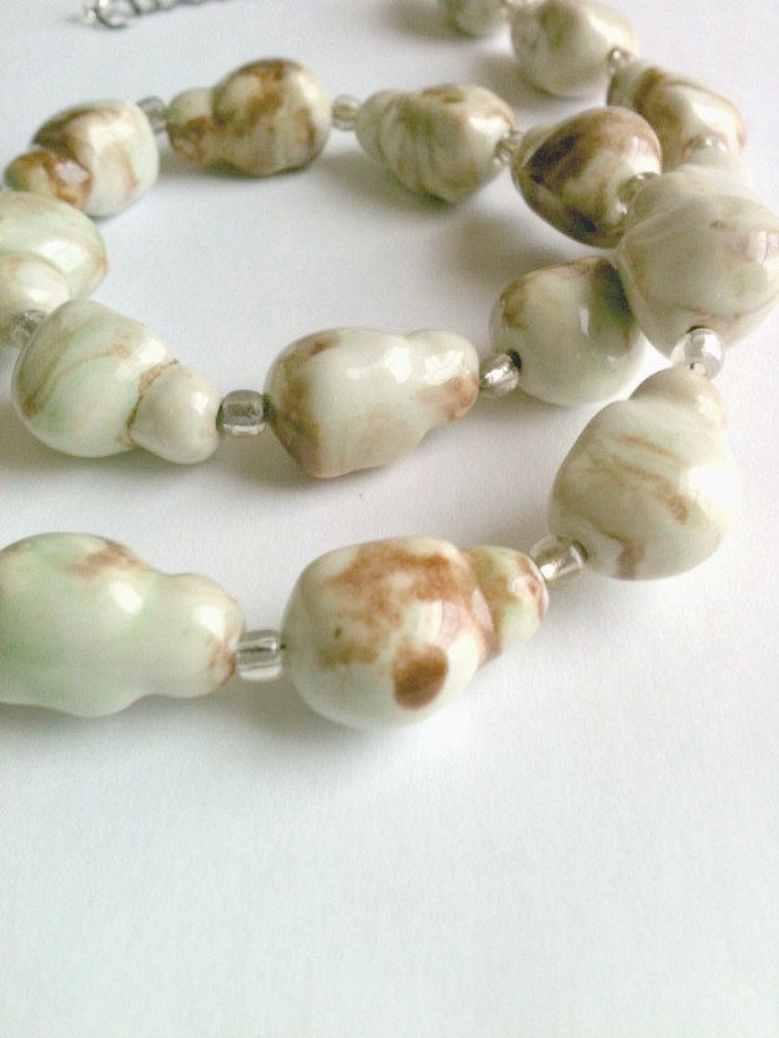 Brown and Beige Necklace, Tortoise Shell With Decorative Hand Formed ...