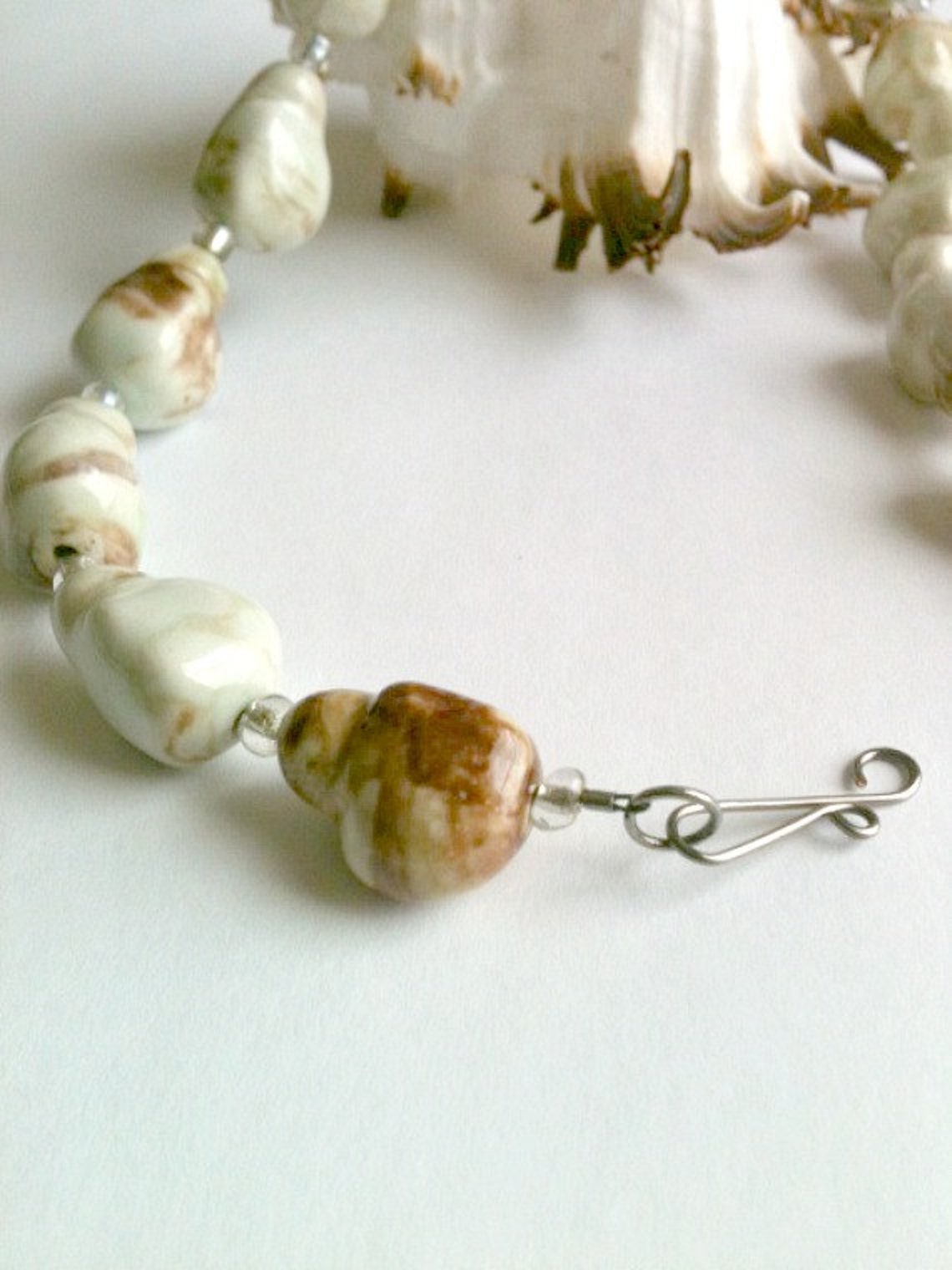 Brown and Beige Necklace, Tortoise Shell With Decorative Hand Formed ...