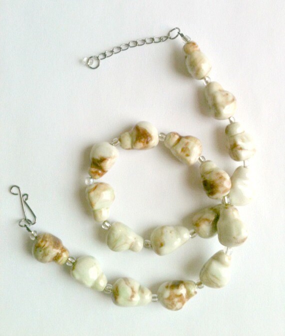 Brown and Beige Necklace, Tortoise Shell With Decorative Hand Formed ...