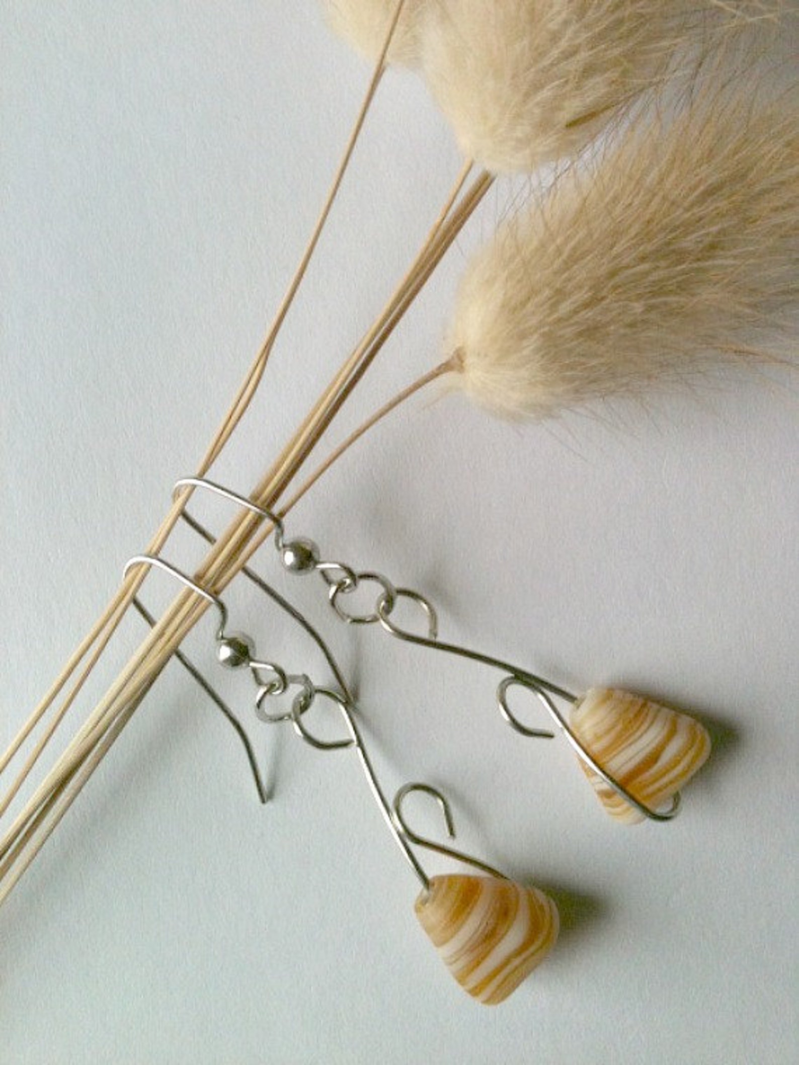 Wire Wrapped Shell Earrings Sandstone Colored Handmade - Etsy