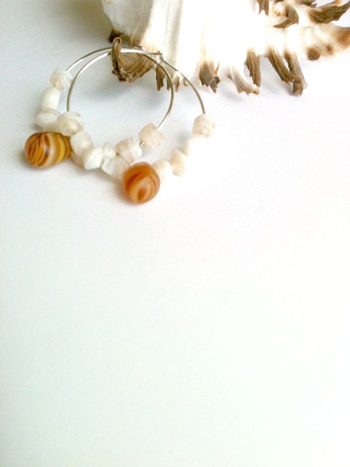 Sandstone Shell Silver Hoop Earrings Handmade - Etsy