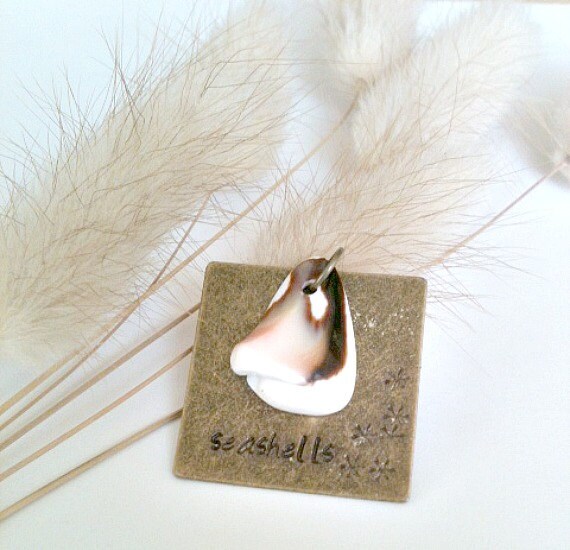 Bronze Metal Stamped Shell Pendant, Handmade Metal Stamped Pendant ...