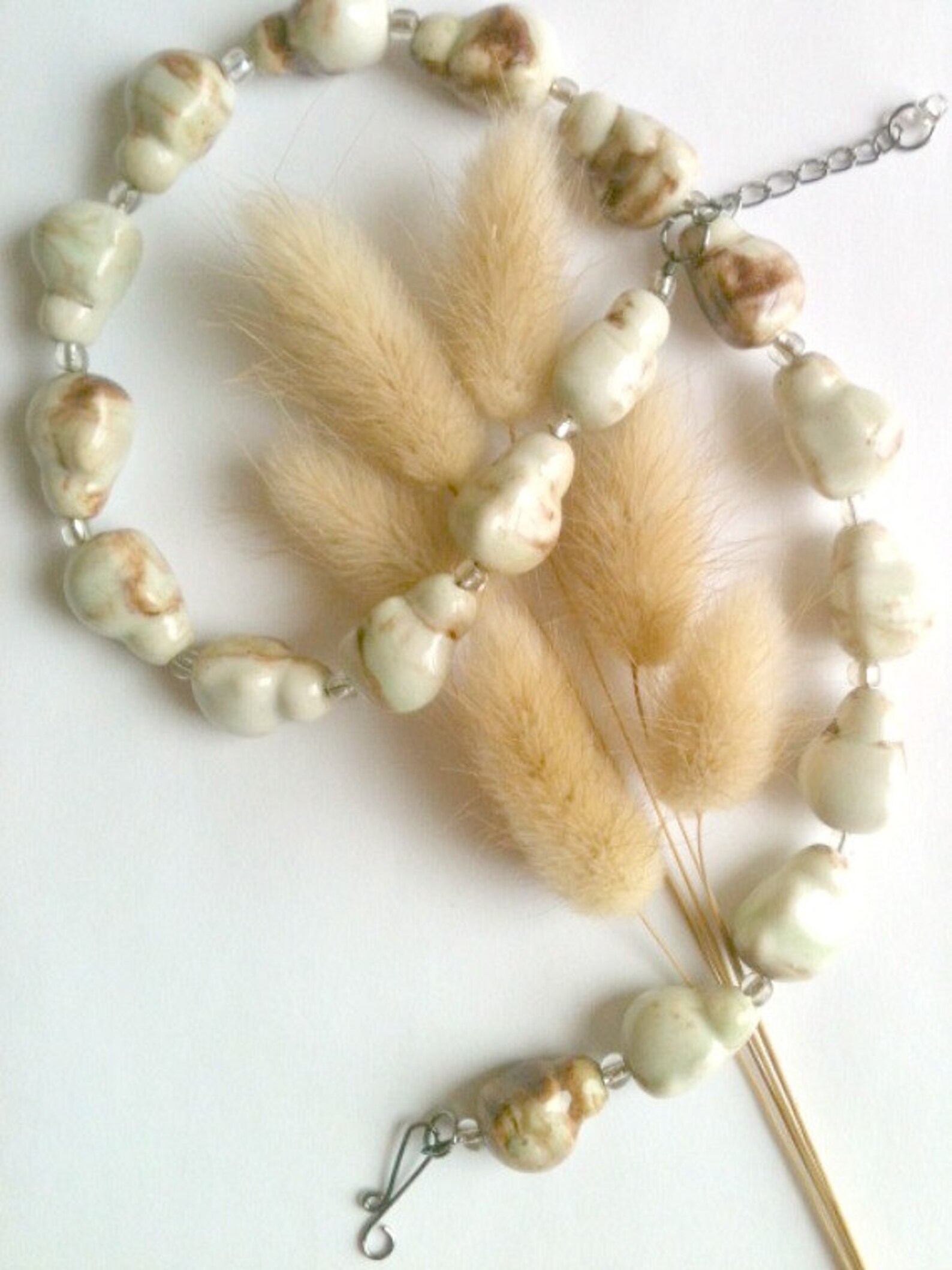 Brown and Beige Necklace, Tortoise Shell With Decorative Hand Formed ...