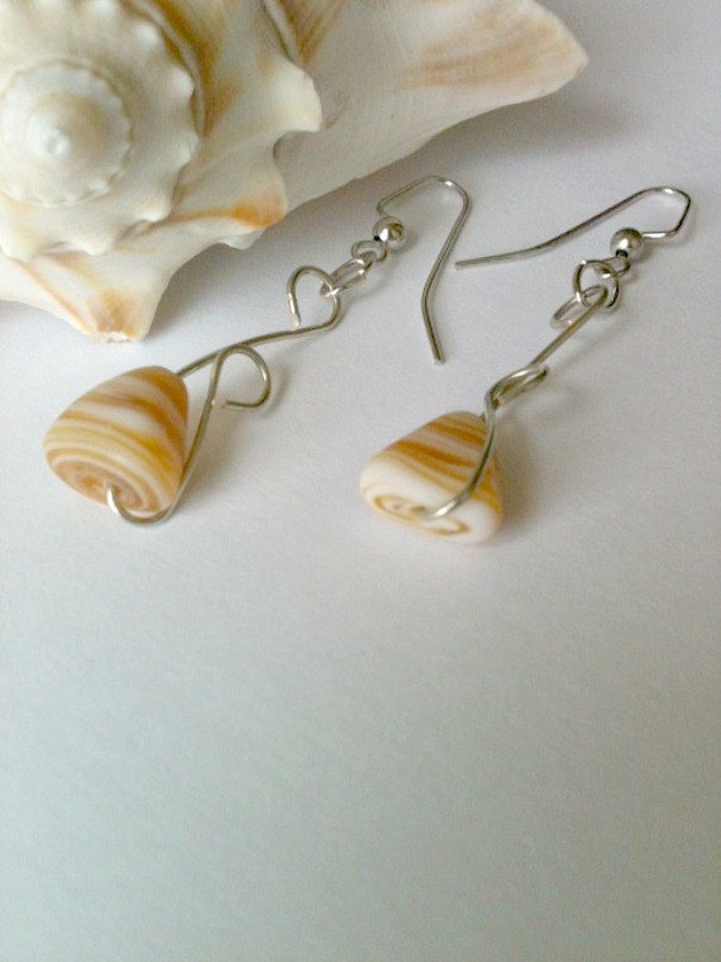 Wire Wrapped Shell Earrings Sandstone Colored Handmade - Etsy