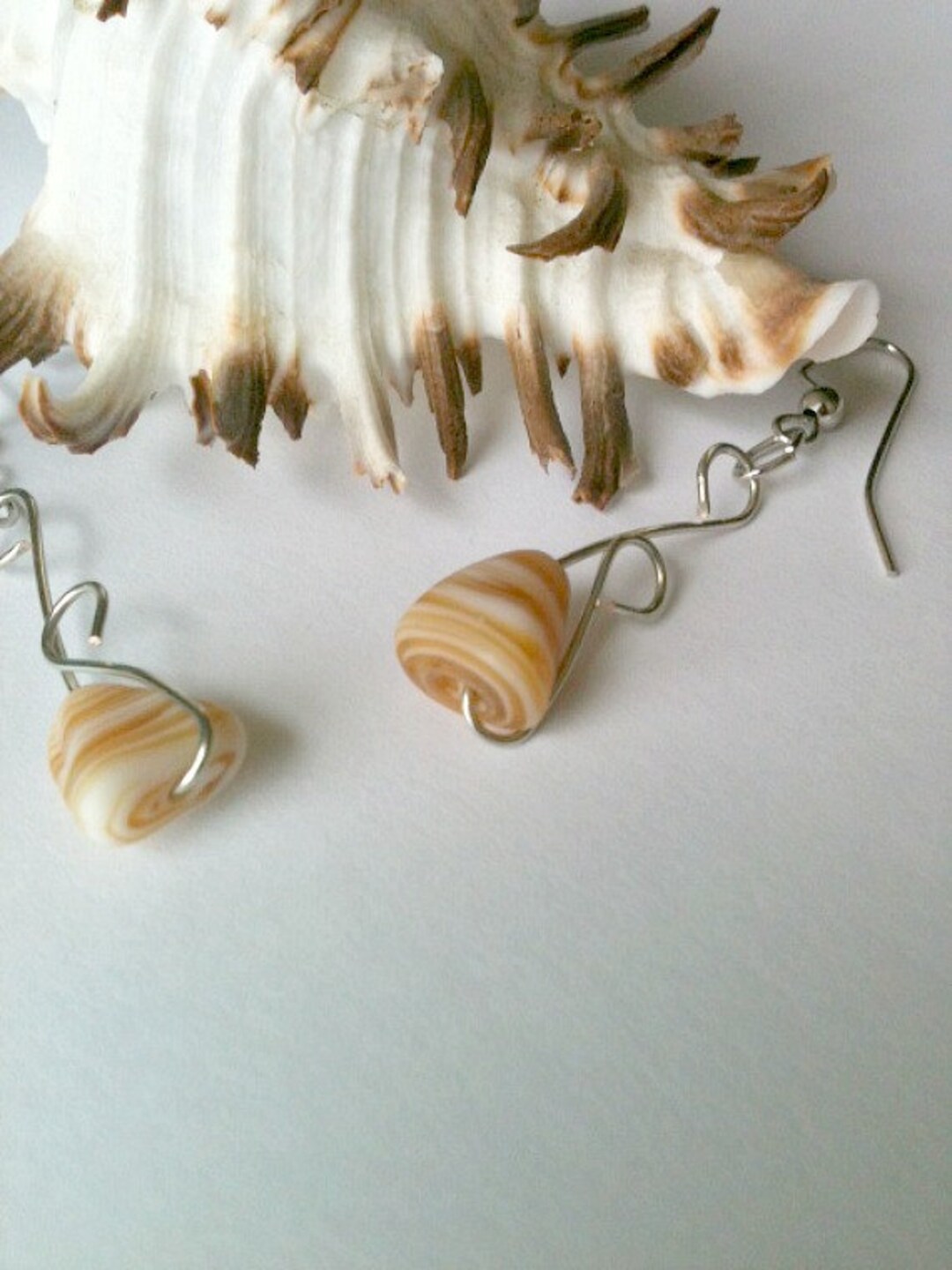Wire Wrapped Shell Earrings Sandstone Colored Handmade - Etsy