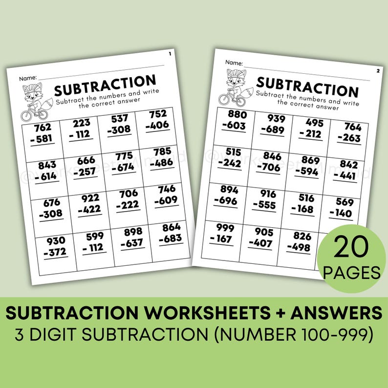 Subtraction Math Worksheets Bundle: Grades K-7, Fill-in-blanks (digital ...