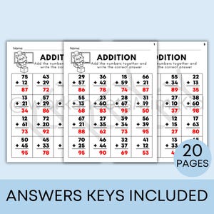20 Printable Two Digit Math Addition Worksheets for 2nd 3rd Grade Math ...