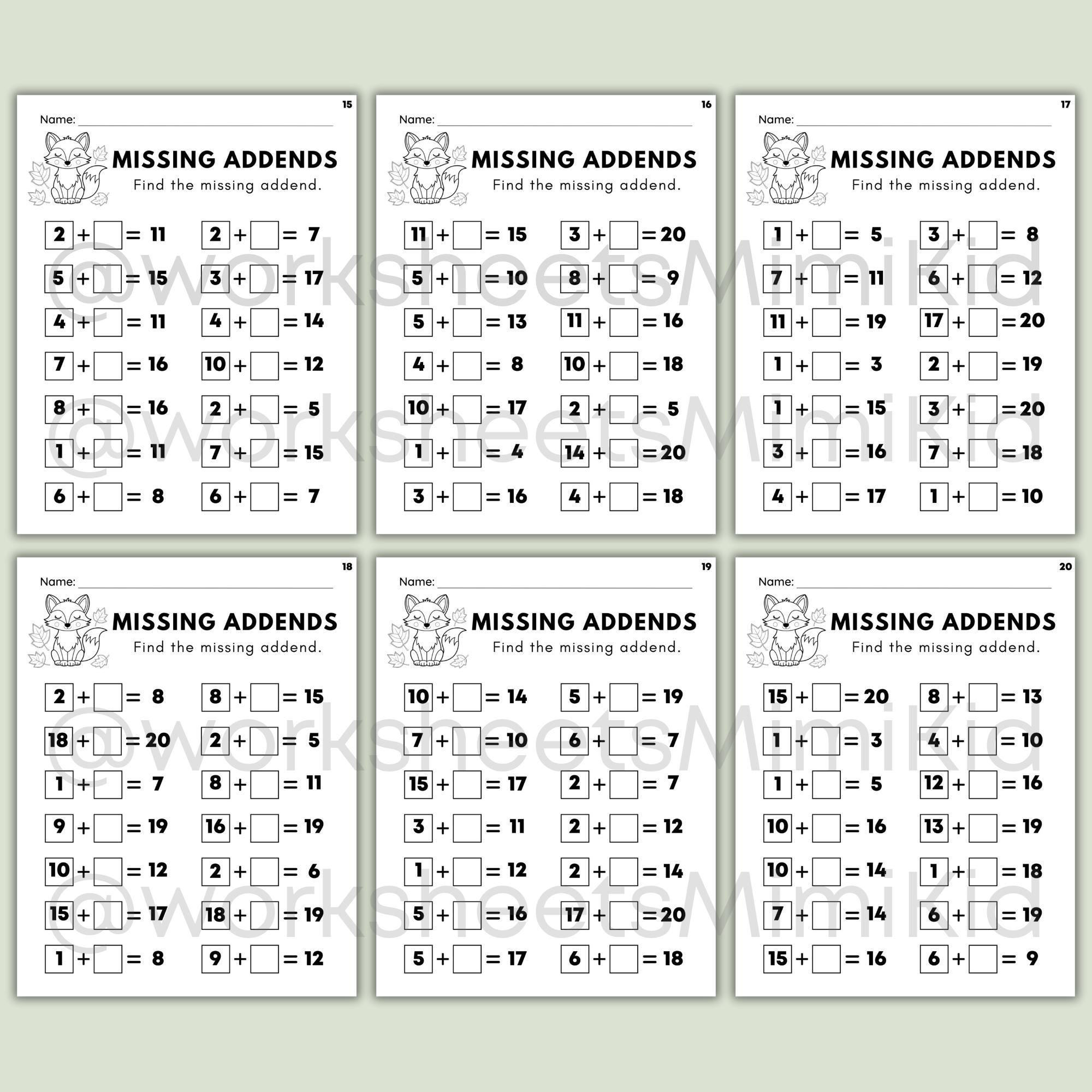 20 Printable Missing Addends Math Worksheets for Kindergarten, 1st ...