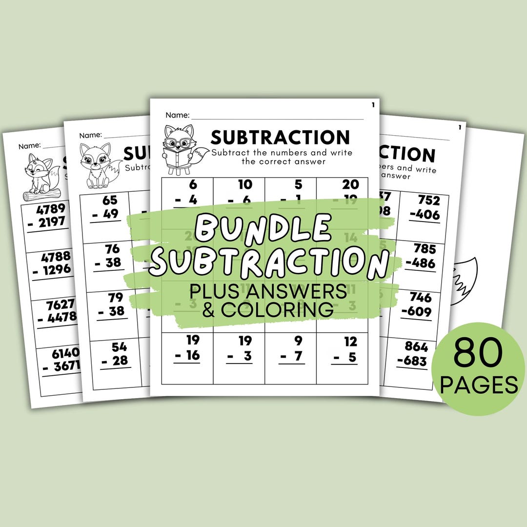 Bundle Subtraction Math Worksheets for Kindergarten, 1st 2nd 3rd 4th ...