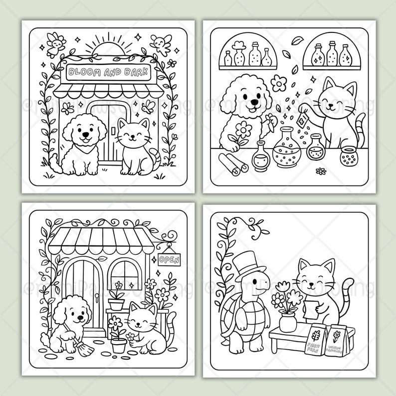 Flower Shop Coloring Pages for Adults and Kids, Printable Coloring Book ...