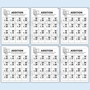 20 Printable Two Digit Math Addition Worksheets for 2nd 3rd Grade Math ...