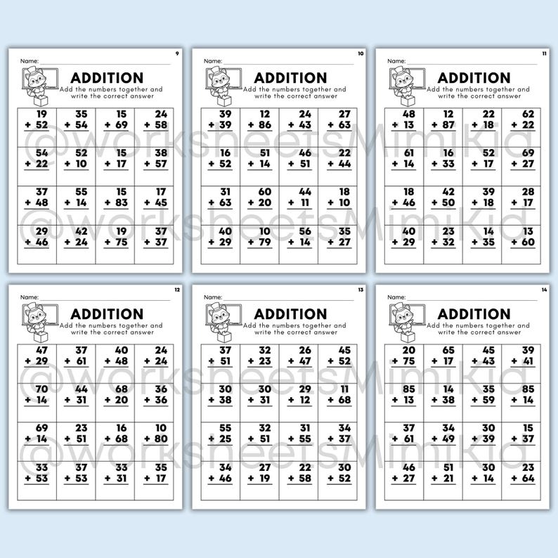 20 Printable Two Digit Math Addition Worksheets for 2nd 3rd Grade Math ...