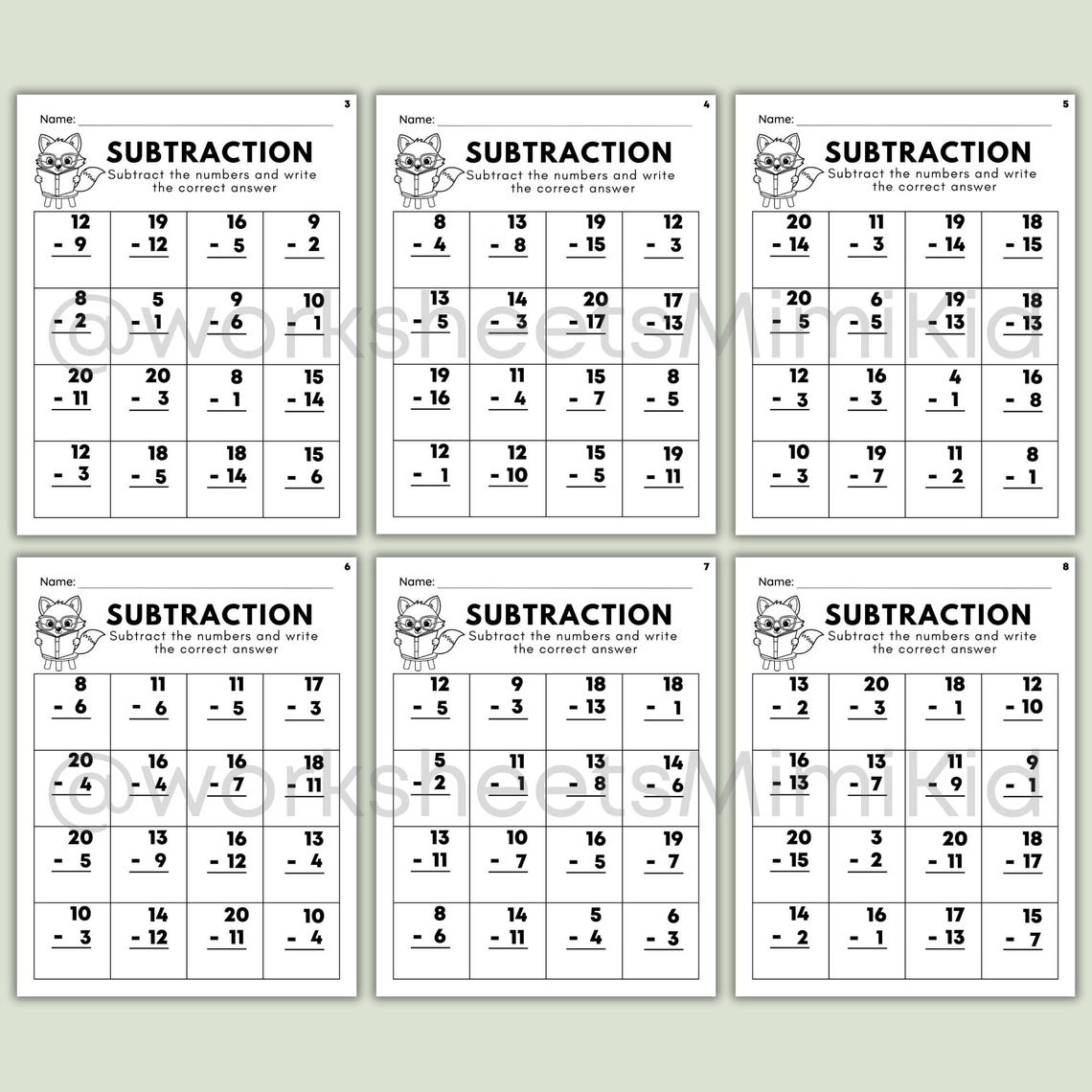 20 Printable Math Subtraction Worksheets for Kindergarten, 1st Grade ...