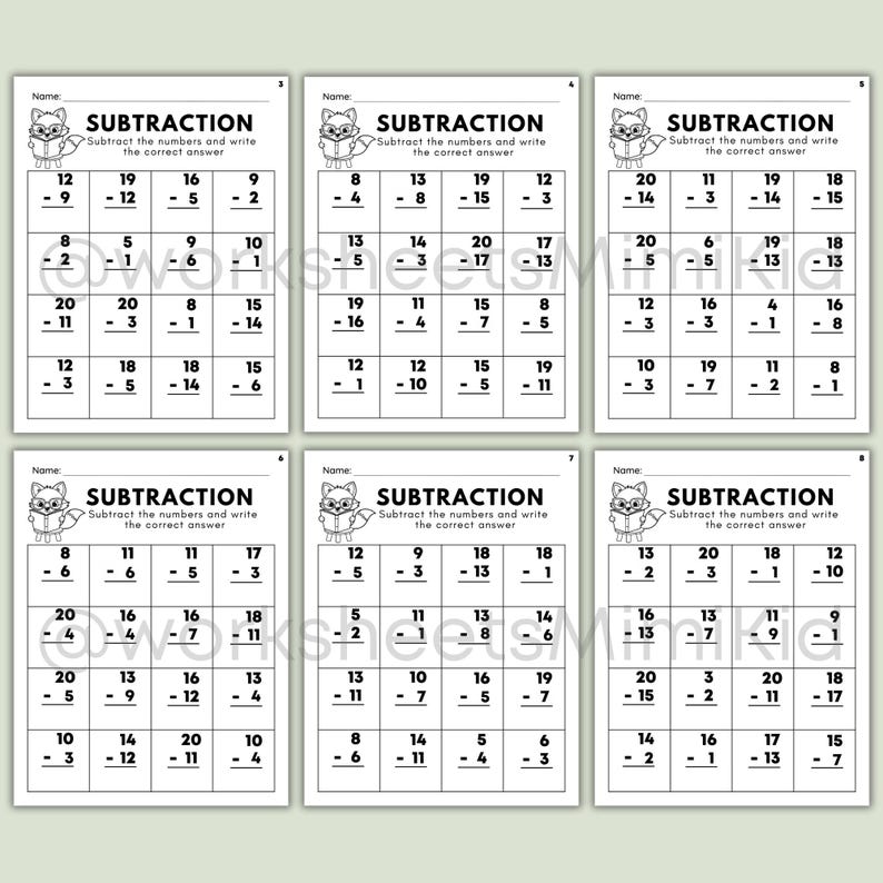 20 Printable Math Subtraction Worksheets for Kindergarten, 1st Grade ...