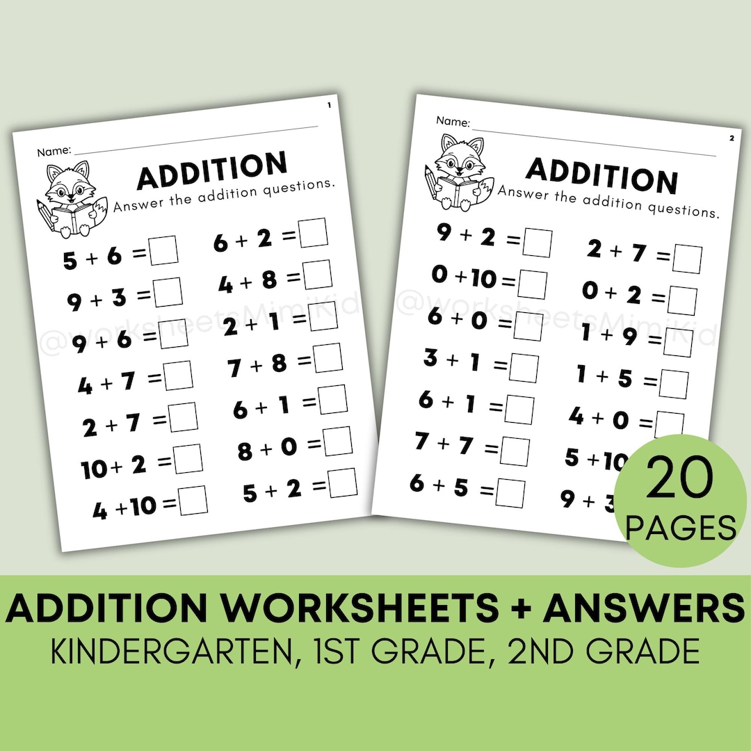Addition Worksheets: Fill-in-the-blanks, Grades K-2 (PDF) - Etsy