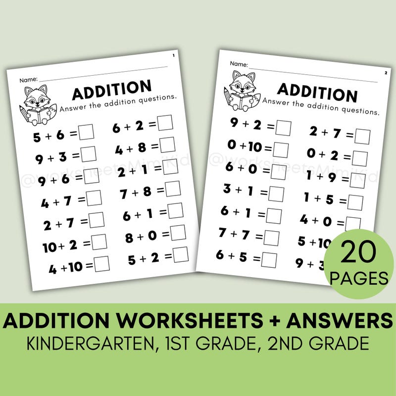 Addition Worksheets - Etsy