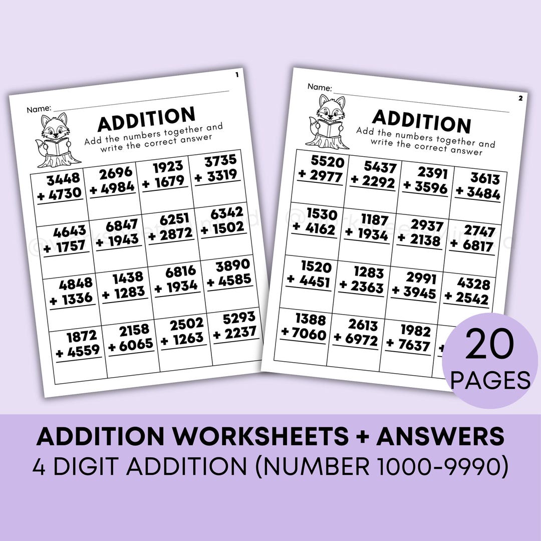 20 Printable Math Addition Worksheets for 4th 5th 6th 7th Grade Math ...