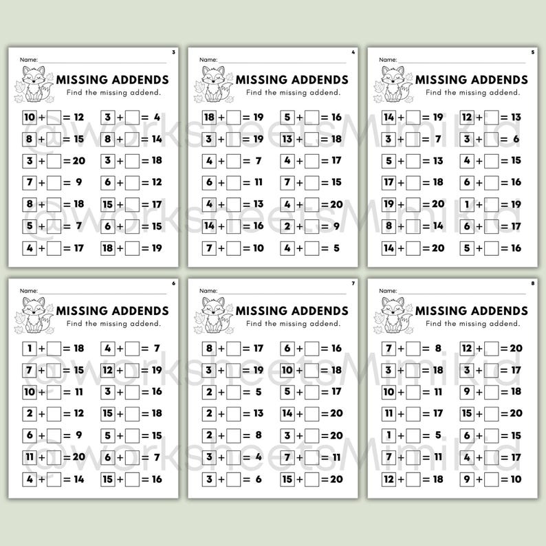 20 Printable Missing Addends Math Worksheets for Kindergarten, 1st ...