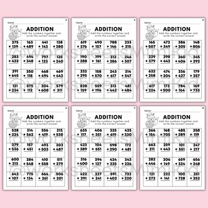 20 Printable Math Addition Worksheets for 4th 5th 6th 7th Grade Math ...