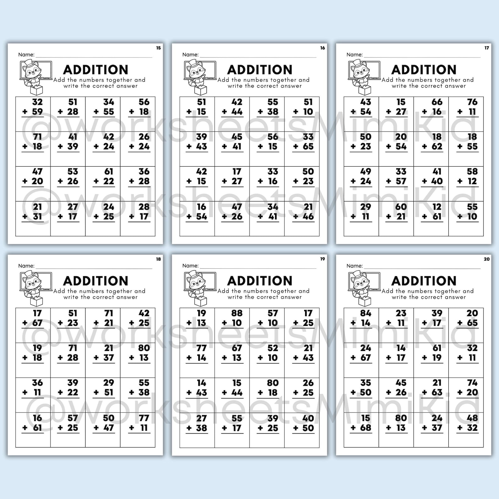 20 Printable Two Digit Math Addition Worksheets for 2nd 3rd Grade Math ...