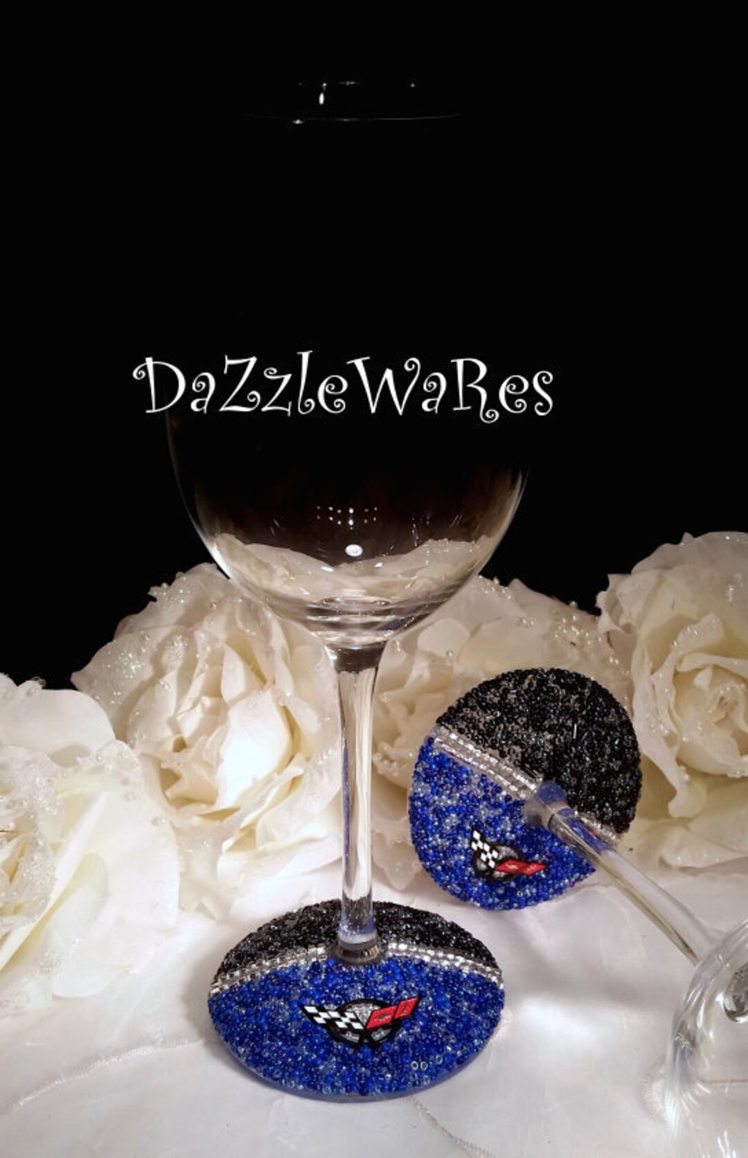 CORVETTE C5 Themed Beaded WINE or MARTINI Glass Set of 2-your Choice of ...