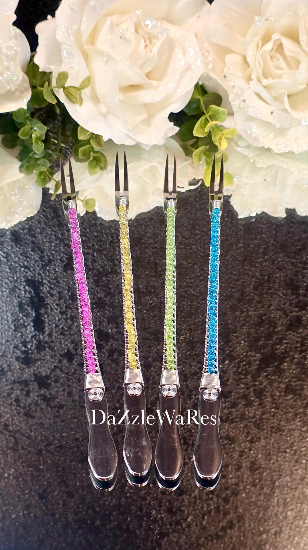 FORK 10.5" Pickle/olive Long Handle Beaded Sparkle/frosted -pickle ...
