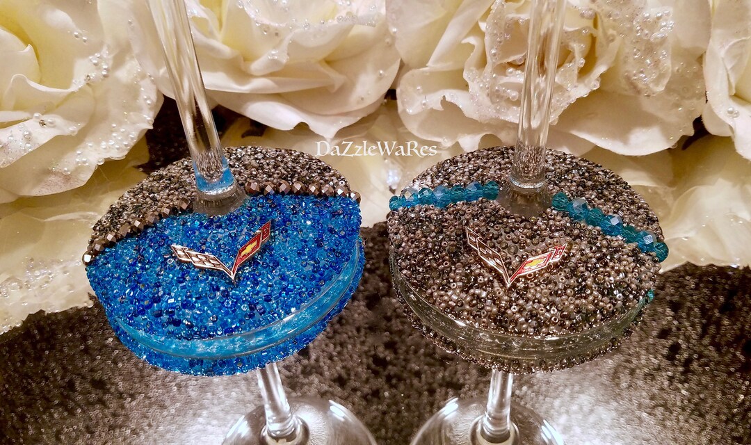 CORVETTE C7 Themed Beaded WINE or MARTINI Set of 2-collector Edition ...