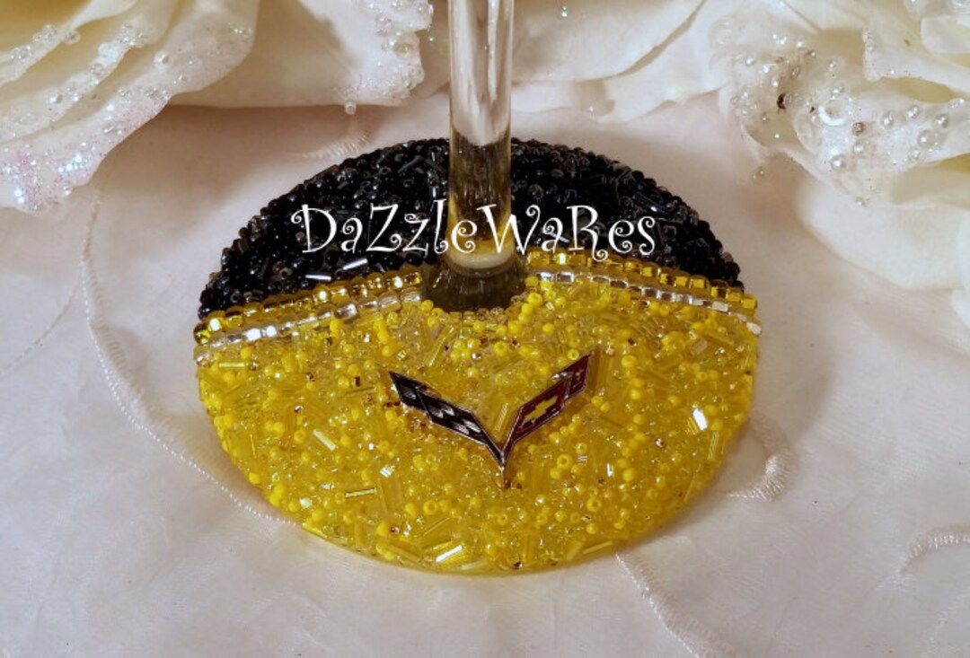 CORVETTE C7 Themed Beaded WINE or MARTINI Set of 2-yellow/black Two ...