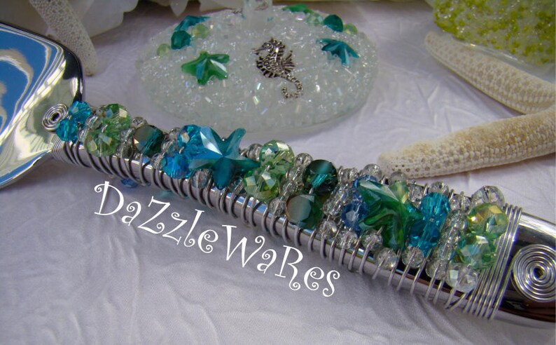 CAKE SERVER Wedding Starfish BEACH Theme Turquiose Lime & - Etsy