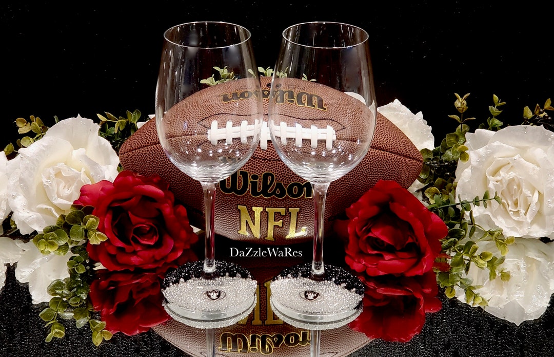Las Vegas RAIDERS Themed Set of 2 Beaded Wine Glasses- Football ...