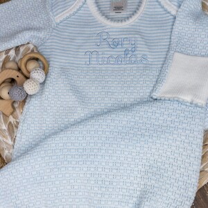 Light Blue Paty Inc Monogrammed Knit Baby Gown, Personalized Baby Boy ...