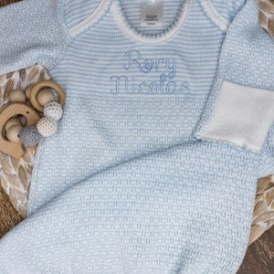 Light Blue Paty Inc Monogrammed Knit Baby Gown, Personalized Baby Boy ...