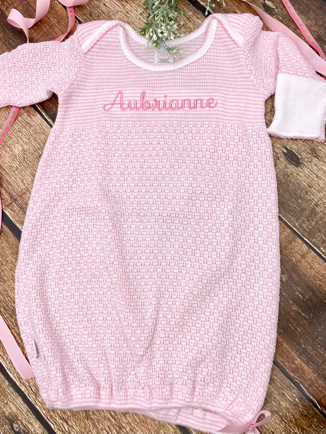 Baby Pink Knit Monogram Gown, Baby Coming Home Outfit, Monogram Paty ...