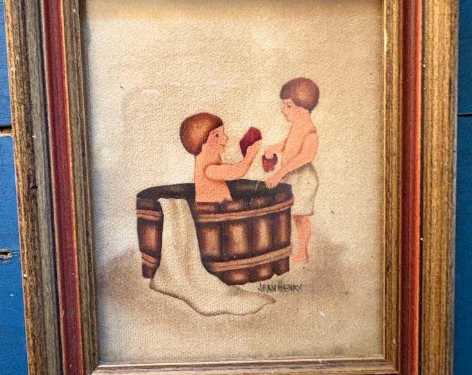 Jean Henry Theorem Oil Painting on Velvet Bathing Boys in Wood Tub ...