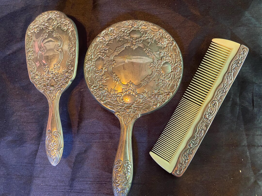 Vintage Vanity Mirror Brush Comb Grooming Set Sterling Silver Plated - Etsy