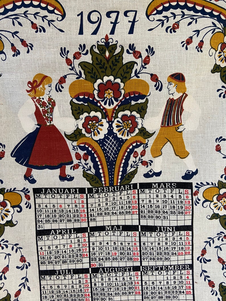 1977 Vintage Linen Tea Towel Calendar Swedish 24 X 33 Extra - Etsy