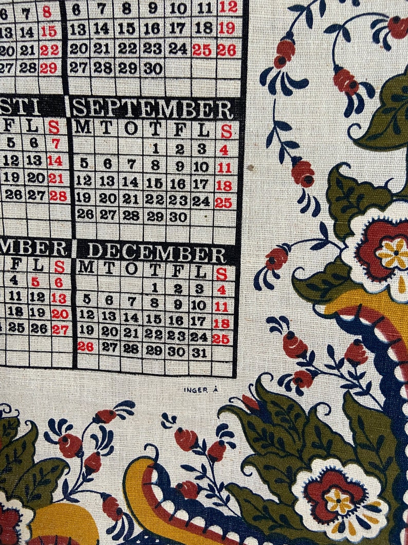1977 Vintage Linen Tea Towel Calendar Swedish 24 X 33 Extra - Etsy
