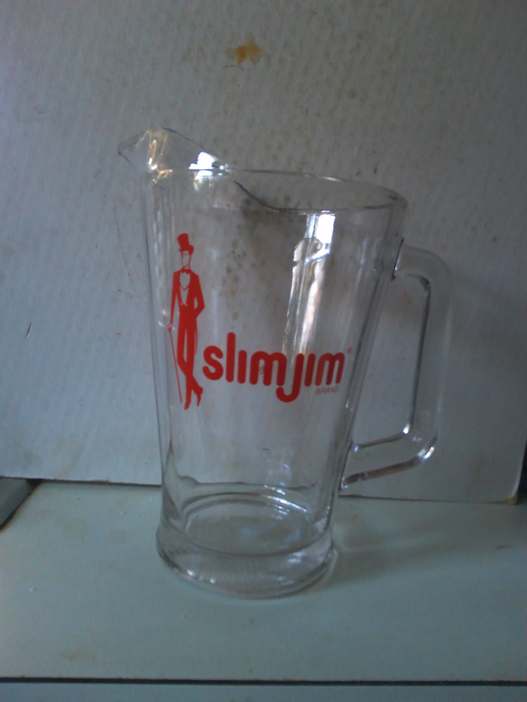 Slim Jim Snacks Glass Pitcher - Red Logo - Unusual Point of Purchase ...