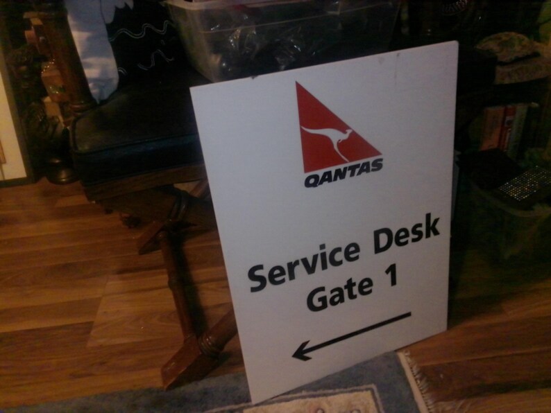Qantas Service Desk Gate Sign - 1990s Double Sided Lucite Airport Sign ...