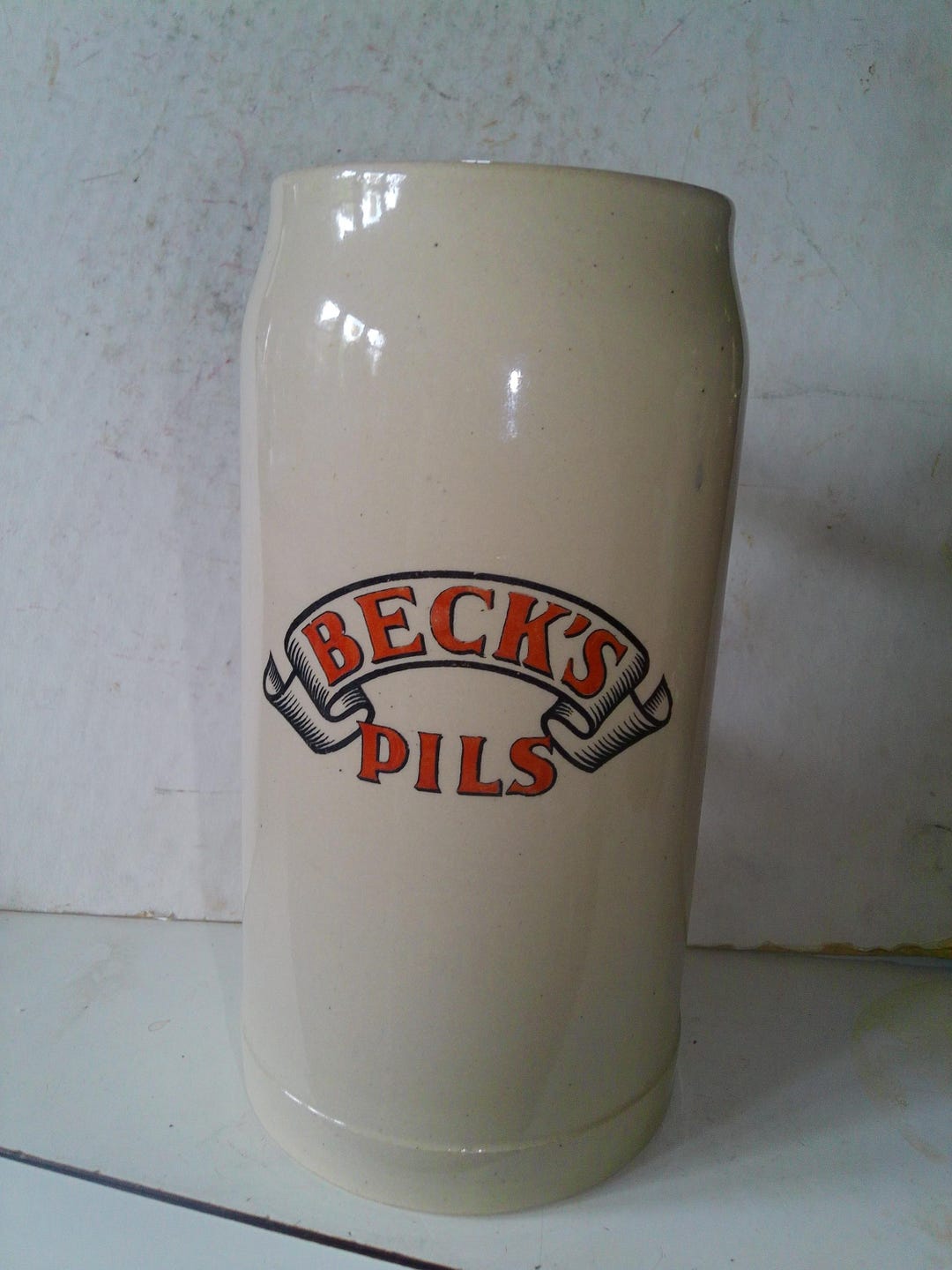 Beck's Pils Beer Mug - Emil Sahm Liter Stoneware Form With Text on 1 ...