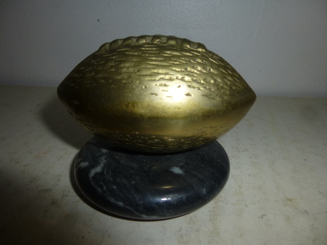 Vintage Brass Football on Black Marble Base - 3" Long Textured Brass ...