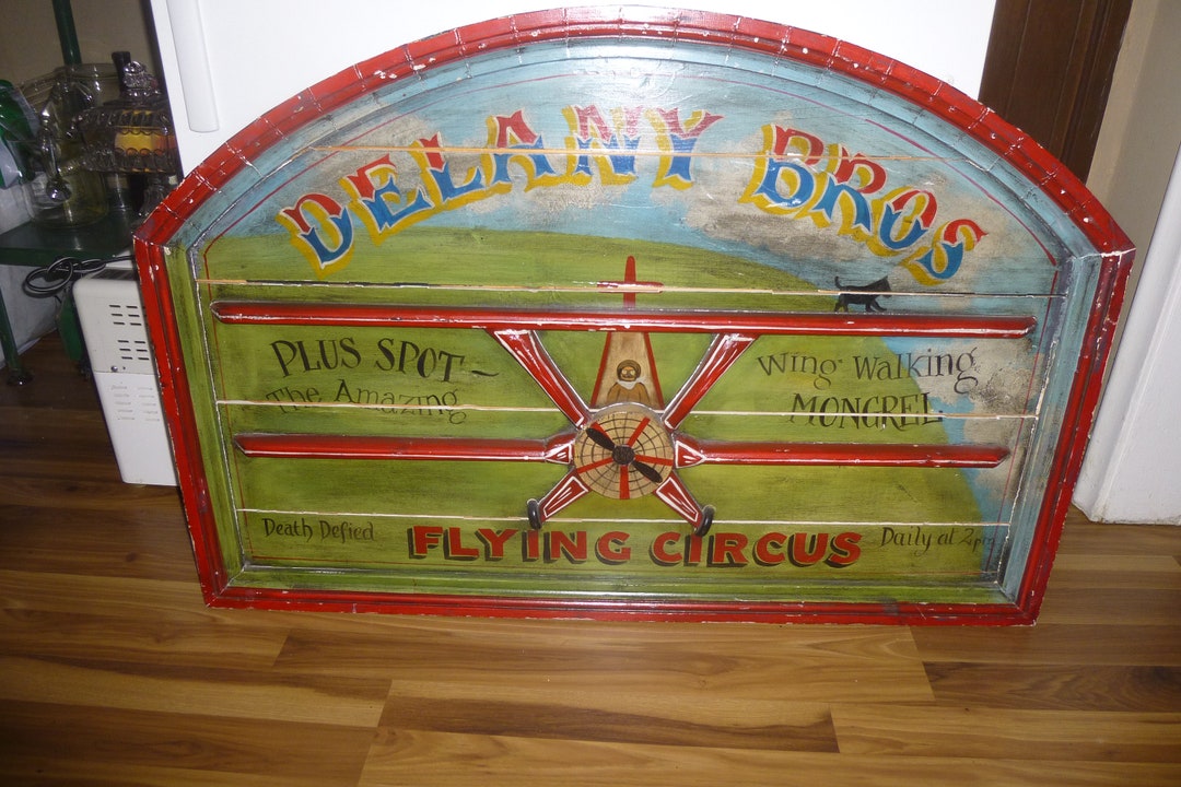 Antique Painted Wood Sign - Delany Bros Death Defied Flying Circus ...