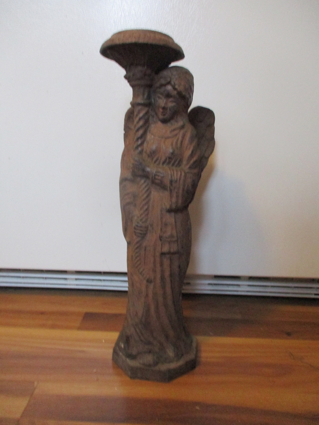 Garden Angel Statue - 19" High Cast Iron Winged Angel Holding a ...