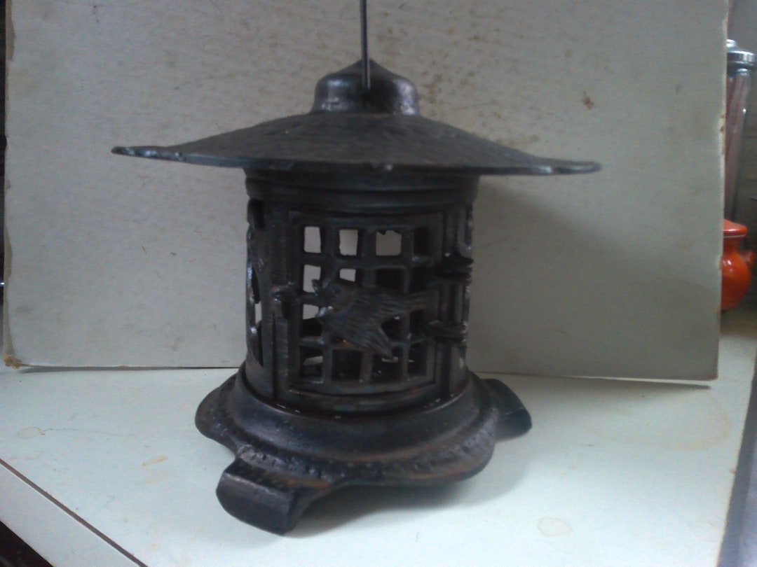Cast Iron Garden Lamp, Lantern or Incense Burner - 8.5" High 10" Diam ...