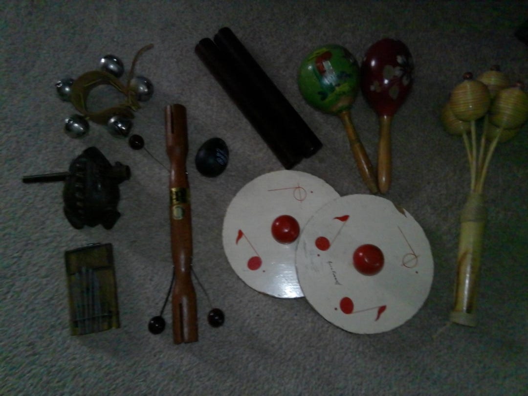 Instruments - Set of Assorted Musical Instruments, Bells ,frog, Rattles ...