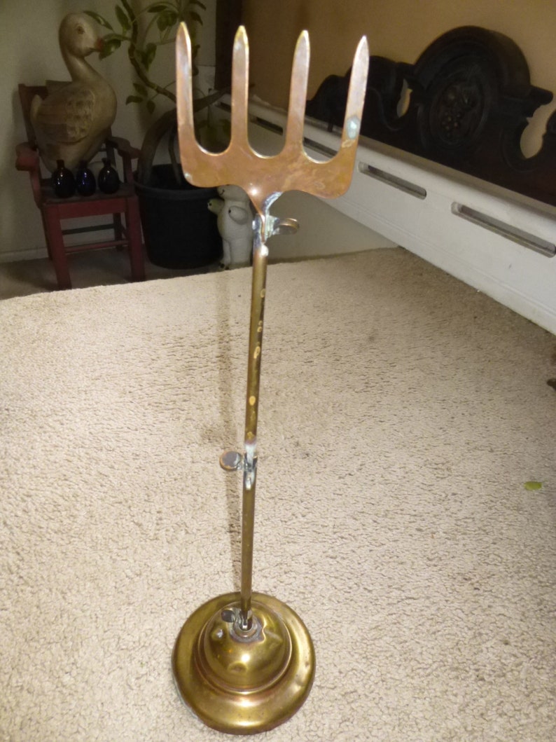 English Toasting Fork Brass and Steel Jointed Form on Stand ...