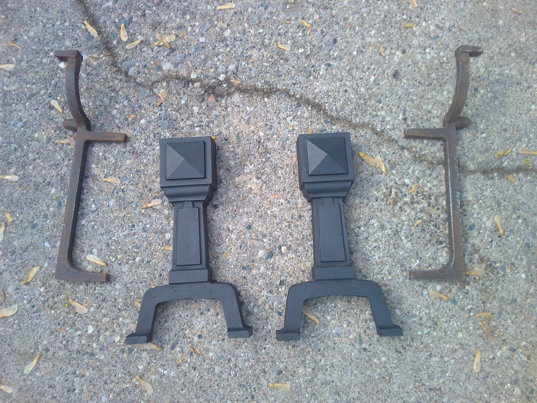 Antique Andirons Grandfather Clock Shaped Pair W Steel Support Legs as ...